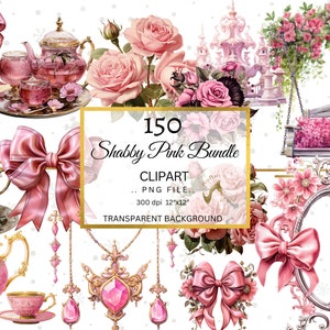Victorian Pink Clipart Bundle, Watercolor Victorian Clipart Bundle ...