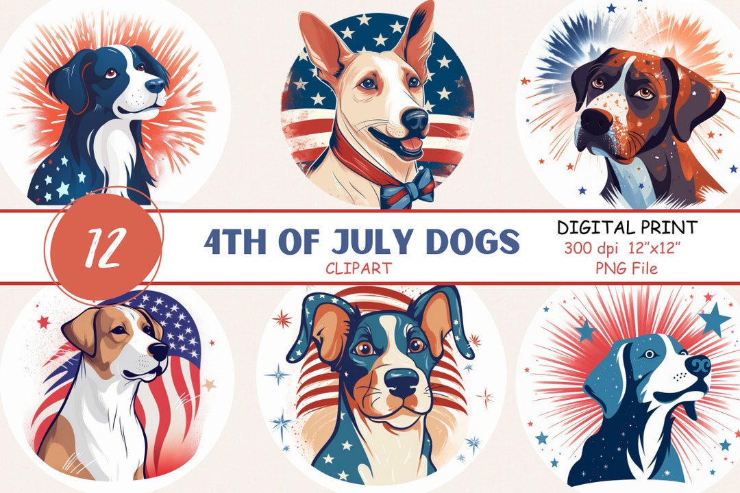 4th of July Dogs Clipart, Patriotic PNG, Digital Planner (digital ...