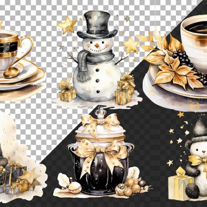 Black & Gold Christmas PNG Clipart Bundle Watercolor Black and Gold ...