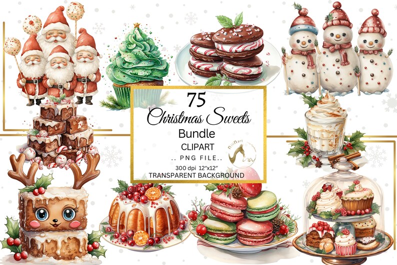 Watercolor Christmas Sweets Clipart Bundle, Festive Baking (PNG) - Etsy
