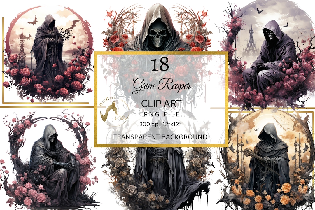 Grim Reaper Sublimation Clipart, Grim Reaper PNG, Watercolor ...