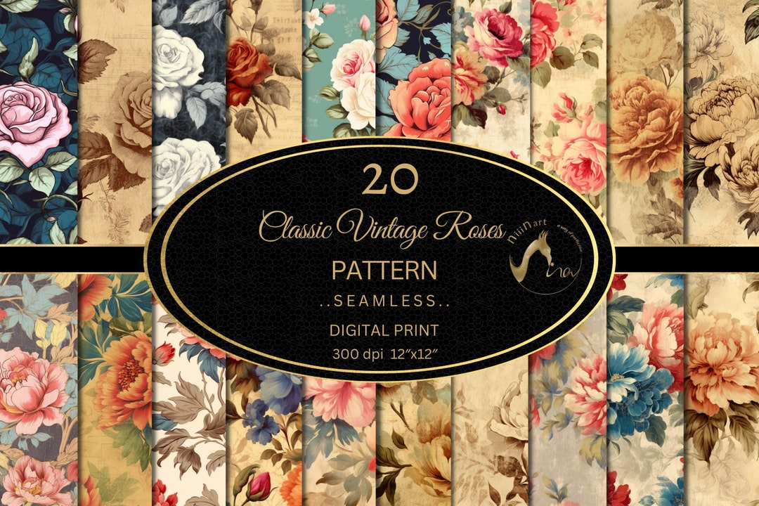 Classic Roses Digital Paper, Vintage Old Spring Floral Paper, Peonies ...
