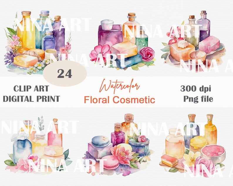 Watercolor Cosmetics Clipart Colorful Spa Clipart Liquid - Etsy