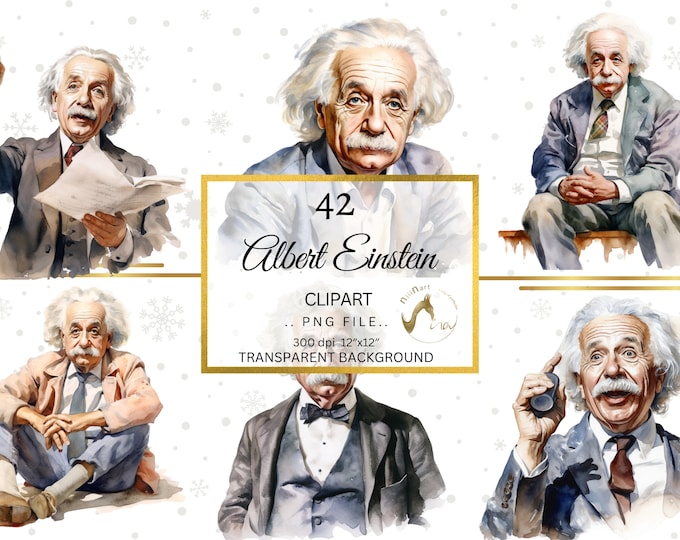 32 Albert Einstein PNG Clipart Bundle, Watercolor Genius Einstein ...
