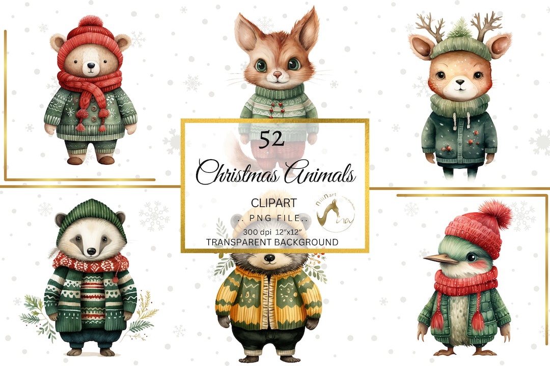 Christmas Animal Cliparts,png Christmas,digital Prints,xmas Art,instant ...