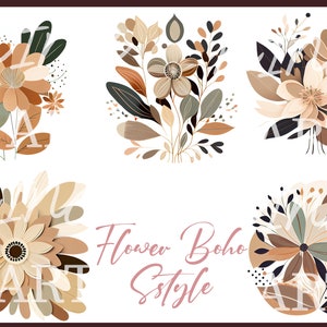Elegant Boho Flowers Clipart, Boho Bouquet Clipart, Boho Digital Paper ...