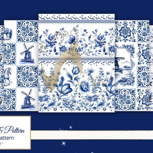 Watercolor Delft Tiles Delft Seamless Patterns Borders and Delft ...