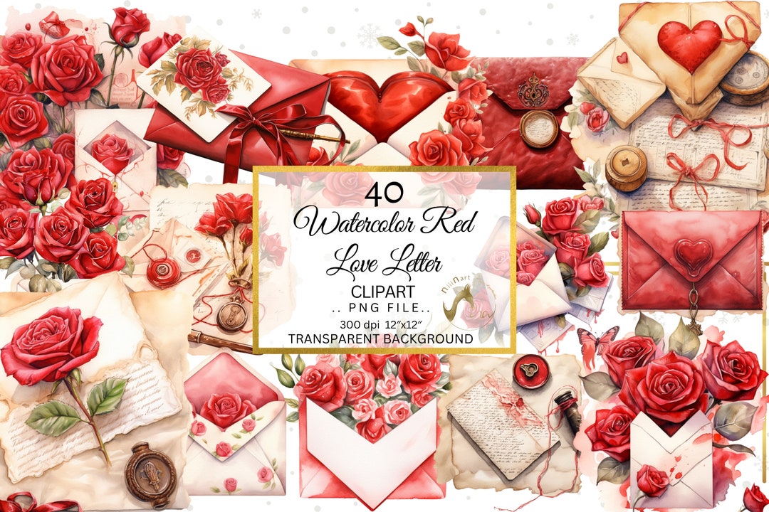 Watercolor Red Envelope Clipart, Valentine PNG Files (digital Download ...