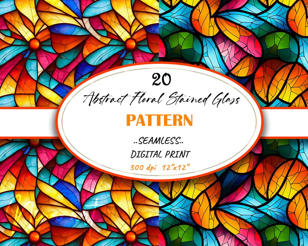 Stained Glass Floral Digital Paper, Abstract Seamless Pattern (digital ...