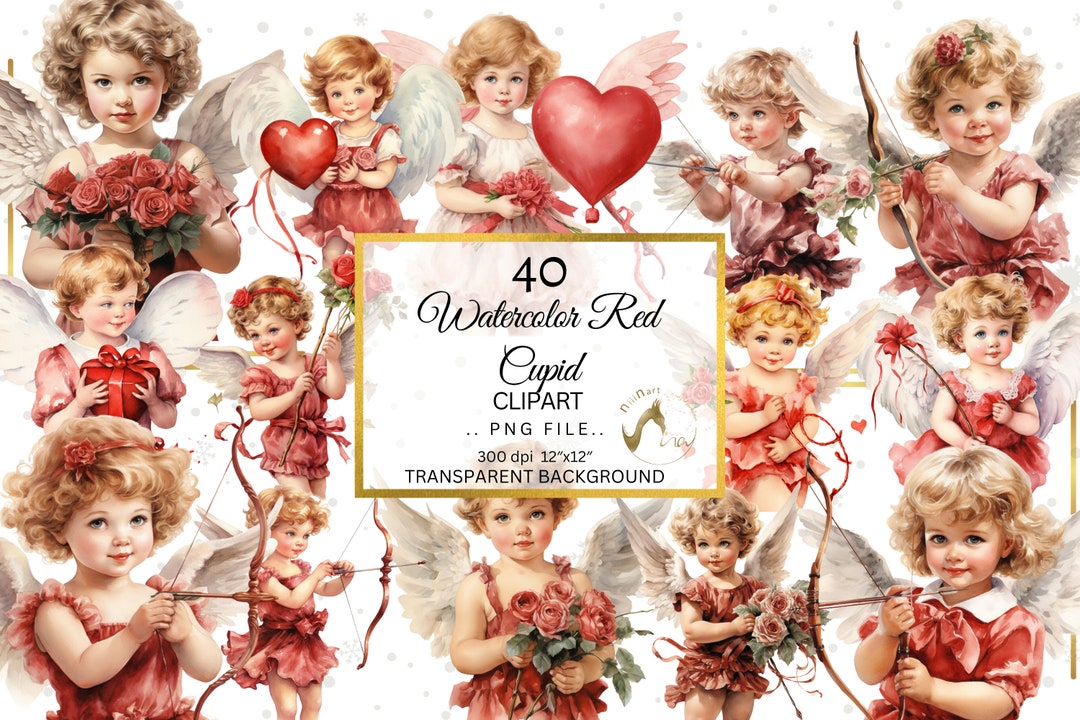 Watercolor Cupid Clipart, 40 PNG Cupid Love Clipart, Valentine PNG ...