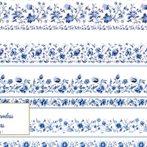 Watercolor Delft Tiles Delft Seamless Patterns Borders and Delft ...