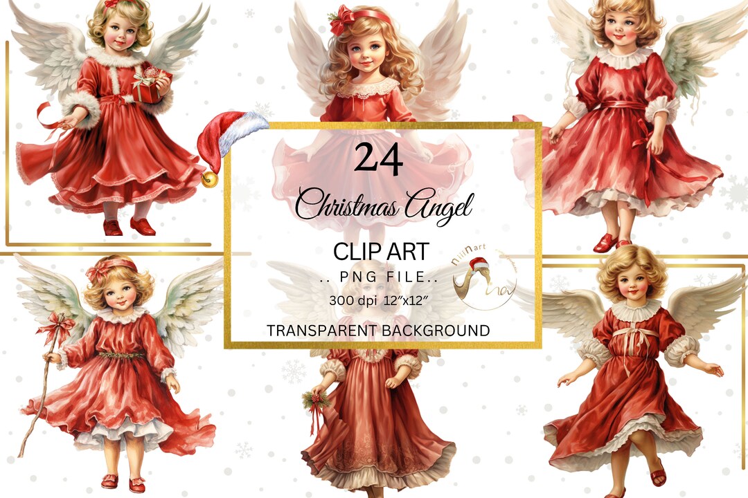 Watercolor Christmas Angel Clipart Bundle, Victorian Scrapbooking (PNG ...