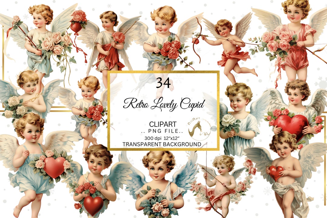 Vintage Cupid Clipart Bundle Valentines Day Png Love Clipart Vintage ...