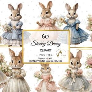 Watercolor Bunny Clipart Flower Dress, Easter Bunny, Cute Bunnies in ...