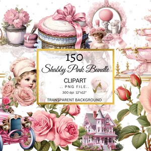 Victorian Pink Clipart Bundle, Watercolor Victorian Clipart Bundle ...