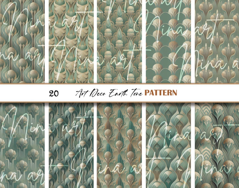 Art Deco Digital Paper Earth Tone Patterns Seamless Art Deco - Etsy