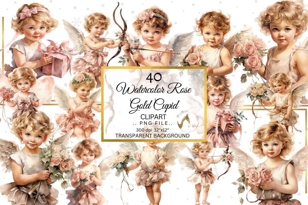 Watercolor Cupid Clipart, 40 PNG Cupid Love Clipart, Valentine PNG ...
