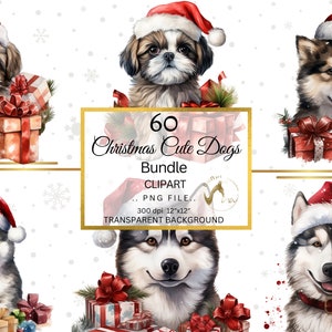 Watercolor Christmas Dogs Clipart Bundle, Dog Breeds Wearing Christmas ...