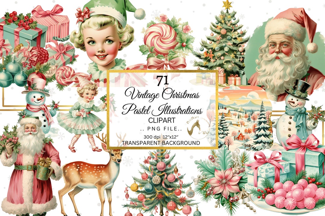 70+ Pink Mint Christmas Clipart Bundle Pastel Christmas Clipart PNG ...