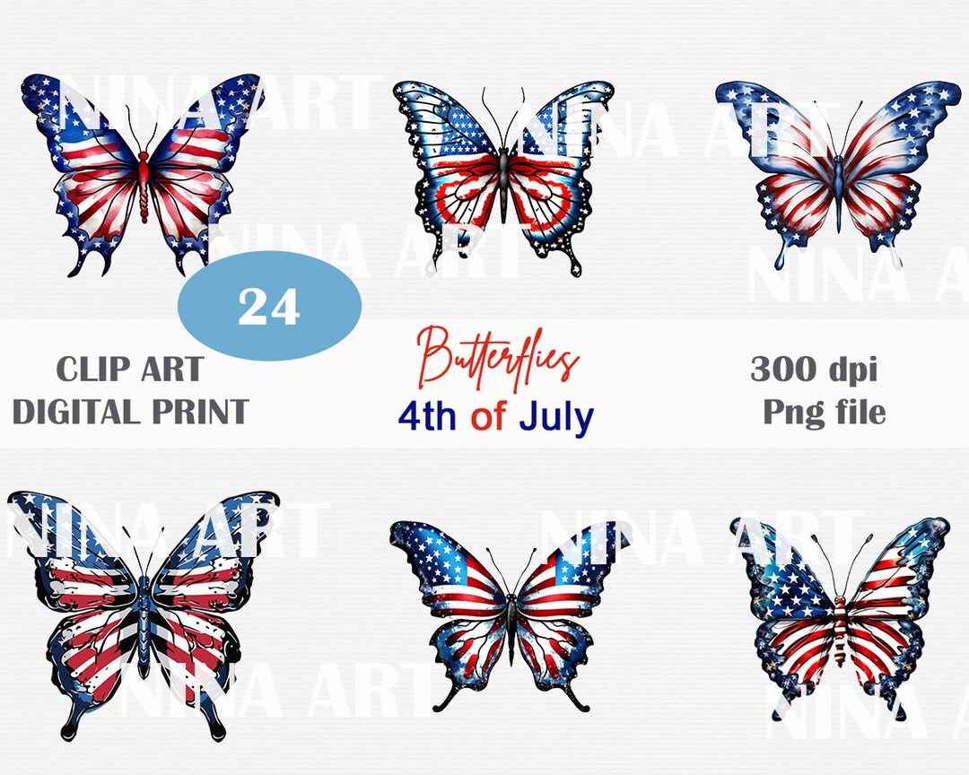 Patriotic Butterfly, 4th of July Butterfly, Red White Blue Butterfly ...