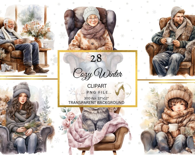 Cozy Winter Clipart Bundle: Reading Girl, Christmas Nooks (PNG) - Etsy ...