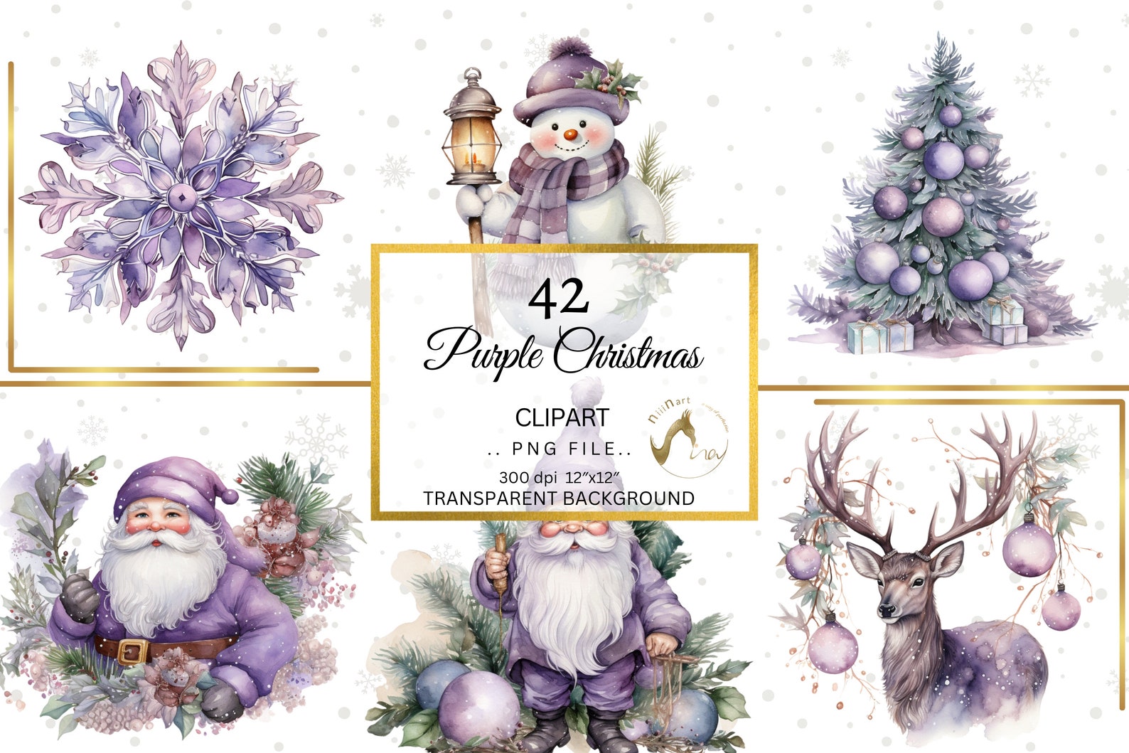 Watercolor Purple Christmas Clipart Bundle (PNG) - Etsy