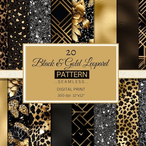 Black and Gold Leopard Digital Paper, Seamless Silver&gold Glitter ...