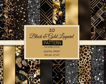 Black and Gold Leopard Digital Paper, Seamless Cheetah Skin (digital ...