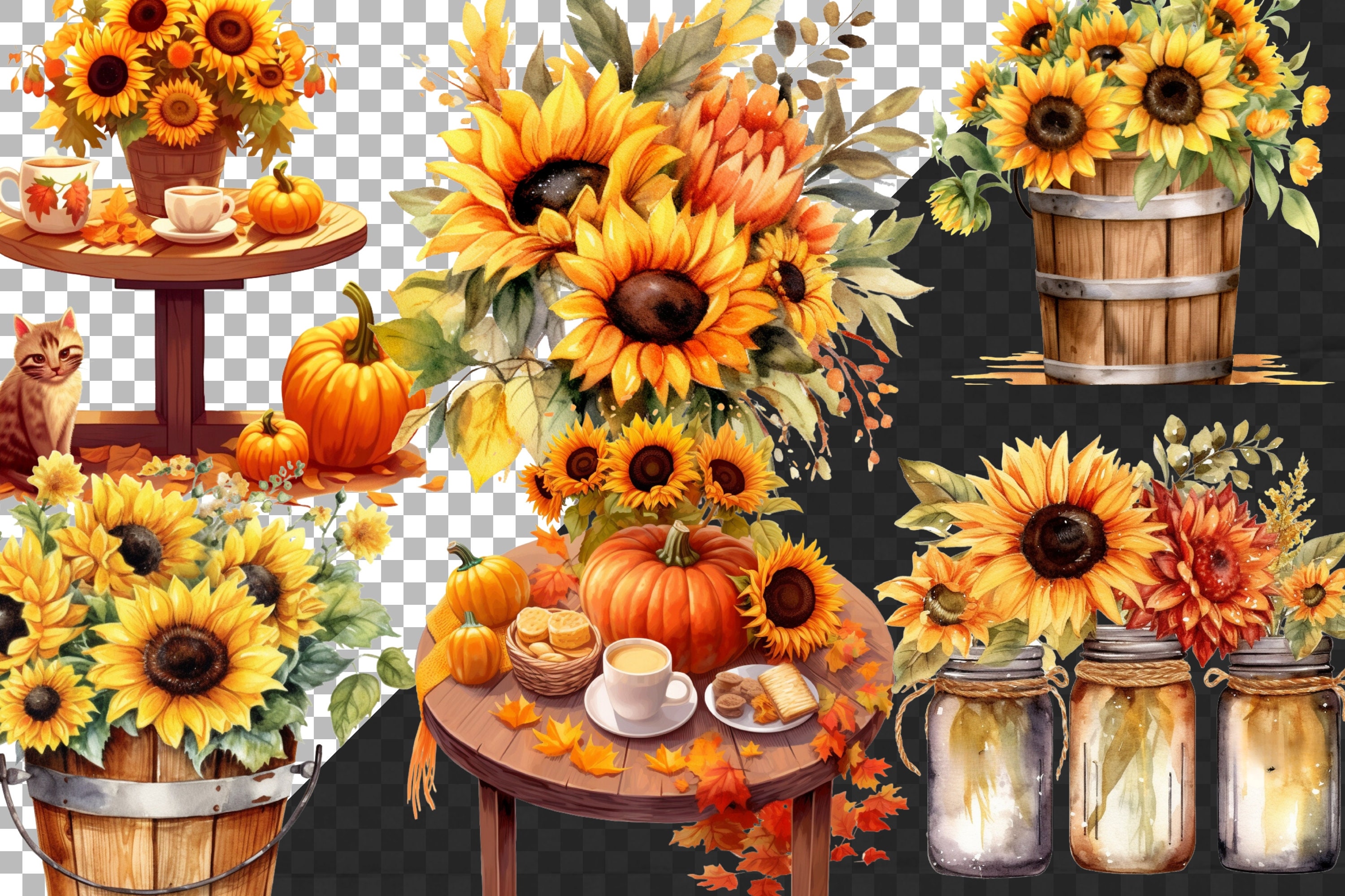 Watercolor Fall Decorations Clipart 18 Autumn Decor Clipart - Etsy