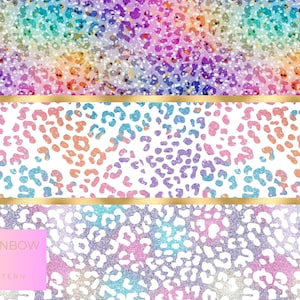 Pastel Leopard Digital Paper, Rainbow and White Glitter Cheetah ...