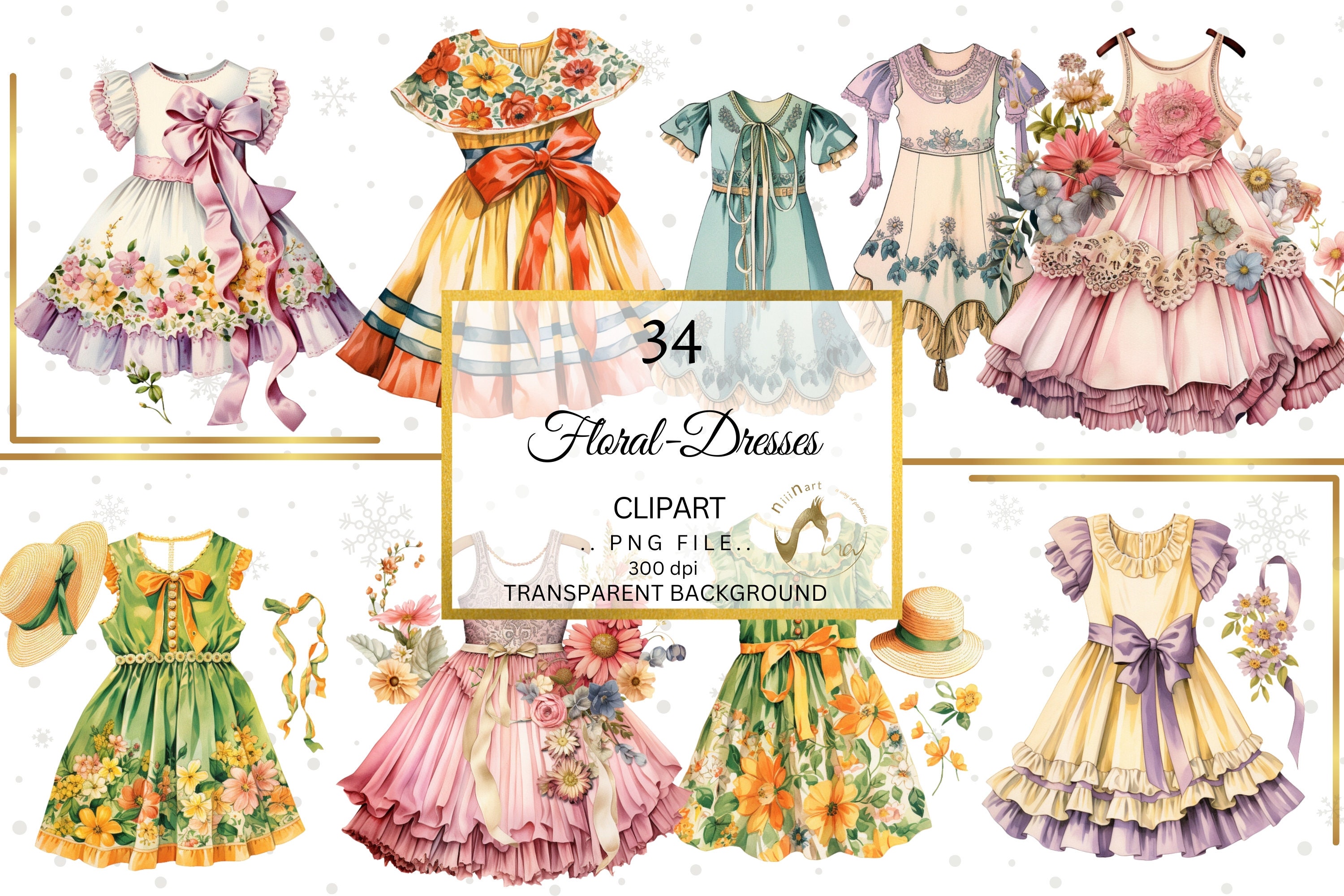 Floral Dresses Clipart Bundle, Spring Gowns (PNG, 34 Files) - Etsy