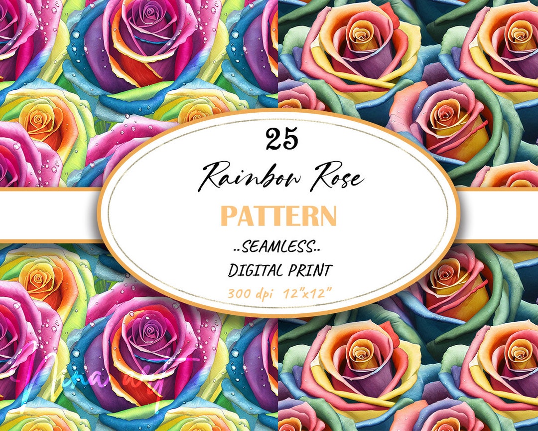 Seamless Rainbow Dew Roses Digital Pattern, Seamless Pattern Repeating ...