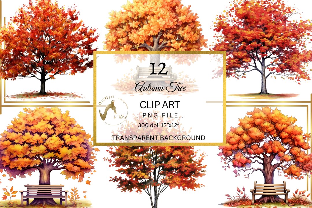 Watercolor Tree Clipart - Autumn Tree Leaves and Branches PNG Format ...