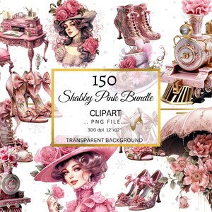 Victorian Pink Clipart Bundle, Watercolor Victorian Clipart Bundle ...