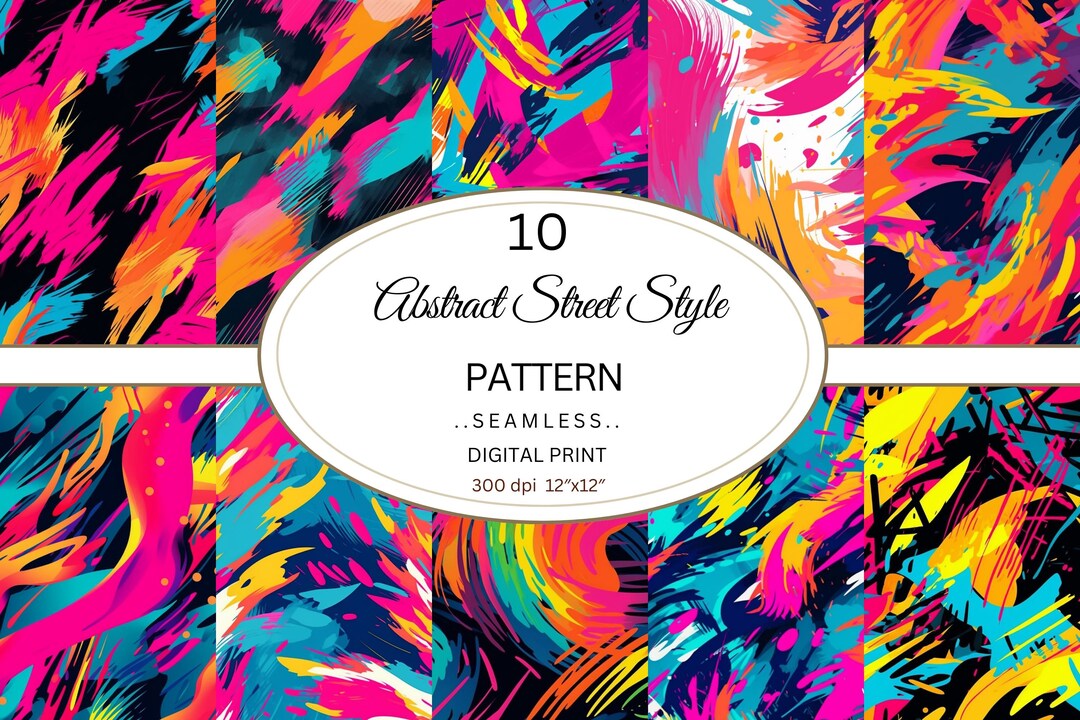 Neon Graffiti Digital Papers, Abstract Brush Strokes (digital Download ...
