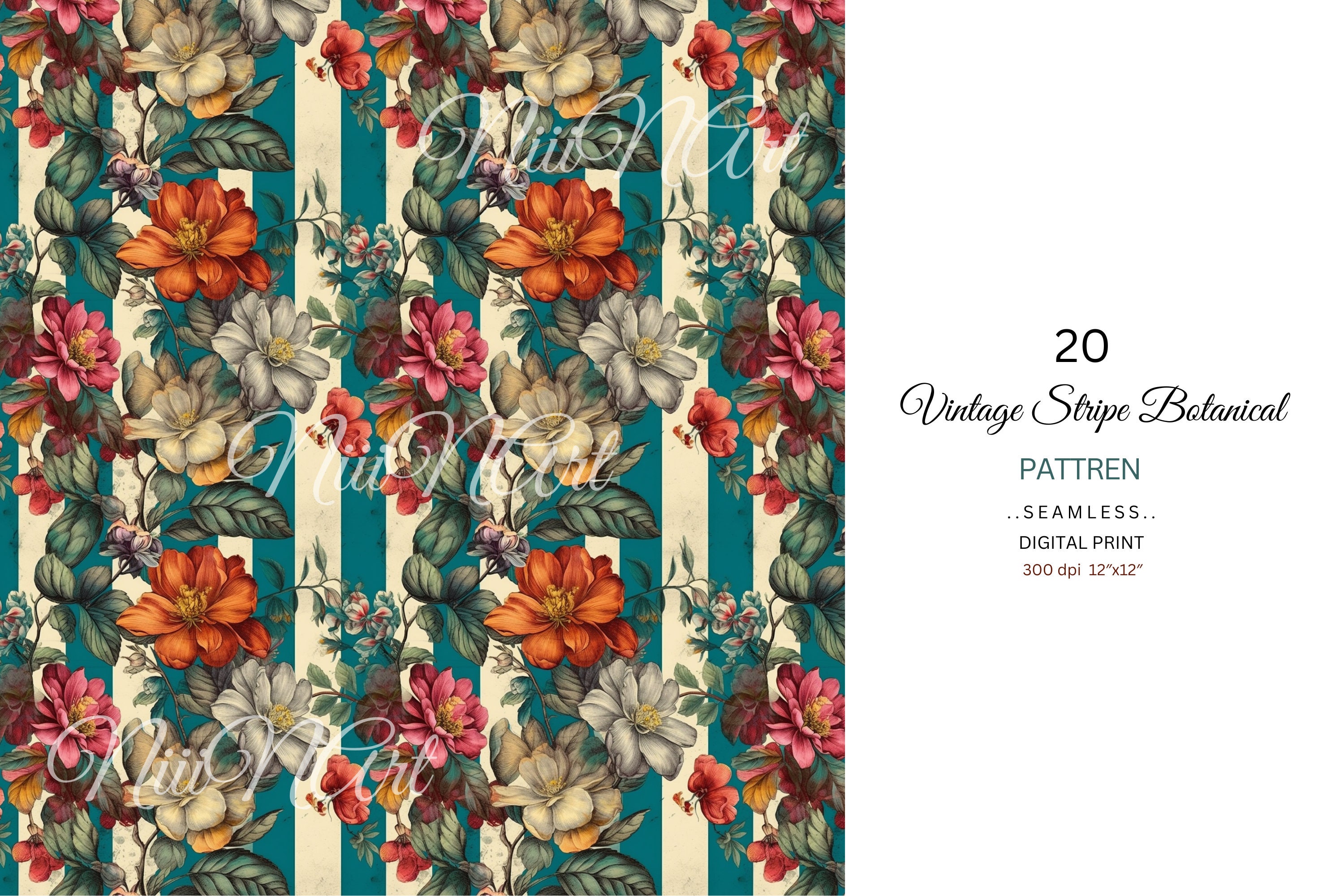 Vintage Botanical Digital Paper, Vintage Textures, Antique Floral Art ...