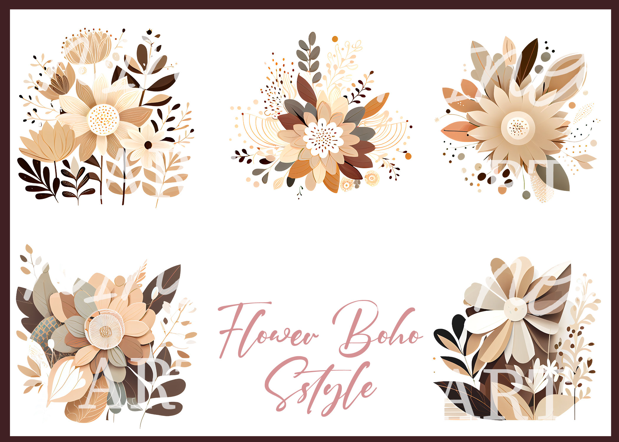 Chic Lovely Boho Flowers Clipart Boho Bouquet Clipart Boho - Etsy