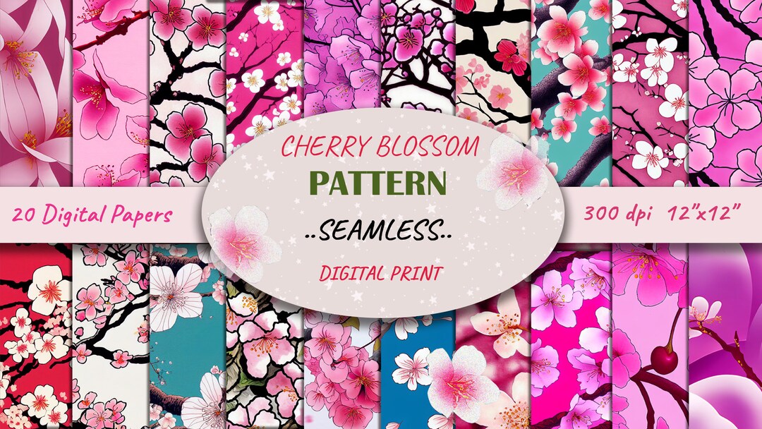 Cherry Blossom Seamless Digital Papers, Floral Digital Pattern, Flower ...