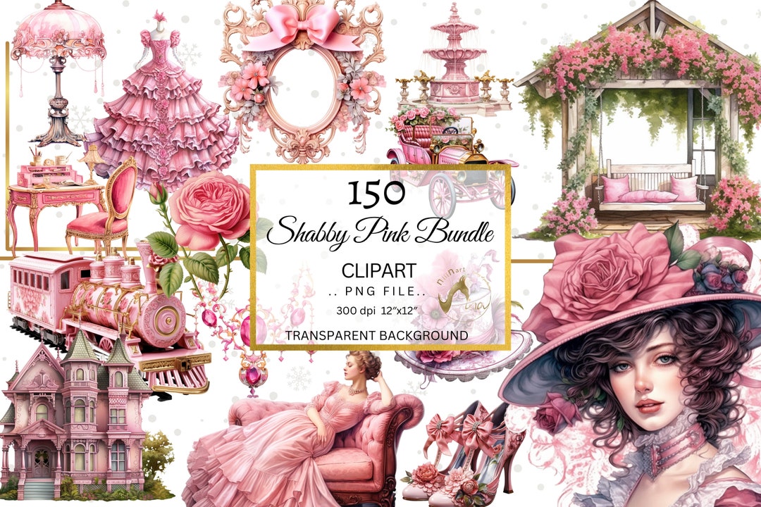 Victorian Pink Clipart Bundle, Watercolor Victorian Clipart Bundle ...