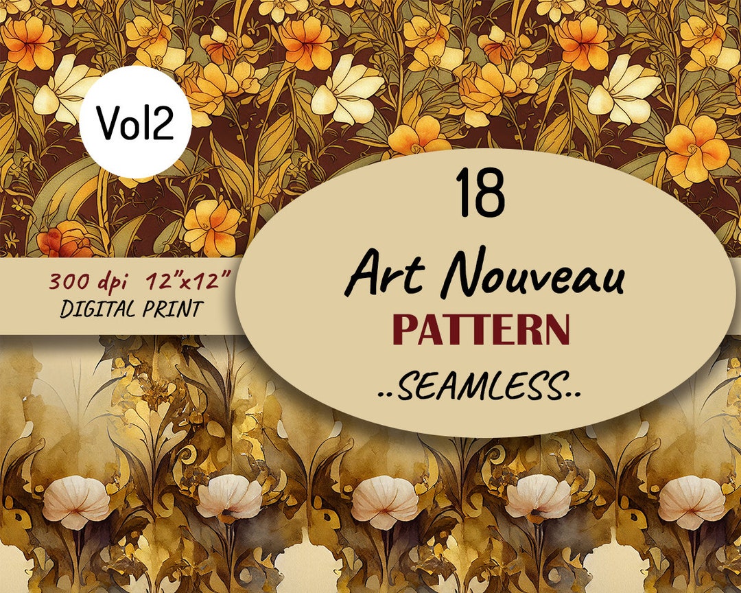 Vintage Art Nouveau Seamless Digital Pattern #2, Vintage Digital Paper, Seamless Pattern ...