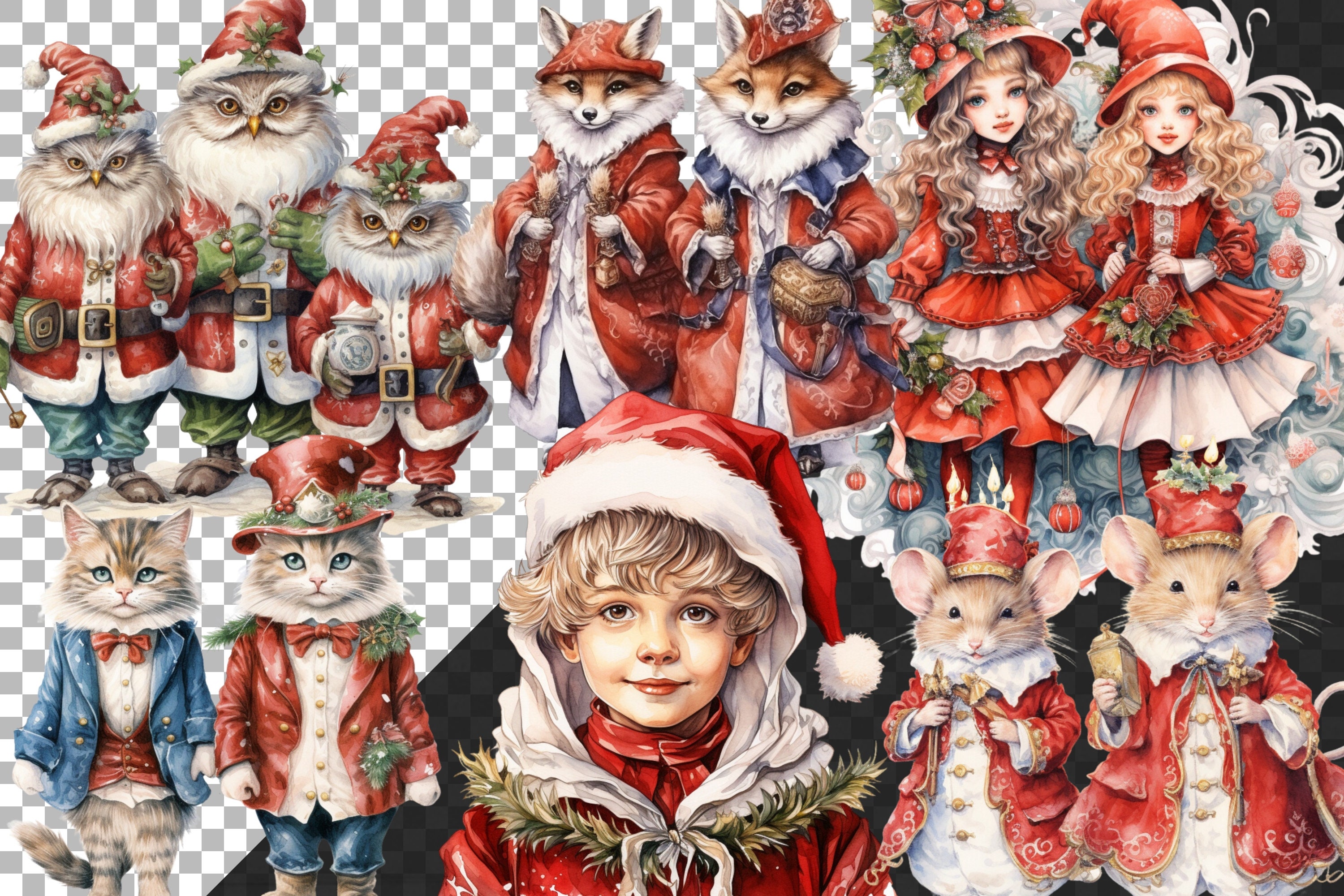 Watercolor Christmas Clipart Bundle, Animals PNG (digital Image) - Etsy