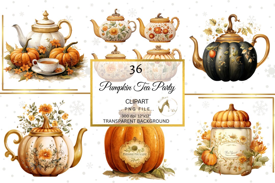 Autumn Tea Party Clipart Bundle Teacup PNG, Digital Download, Tea Time ...