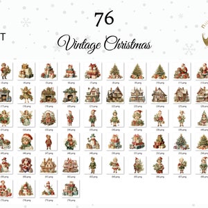 Watercolor Vintage Christmas Clipart PNG Bundle, Winter Christmas Card ...