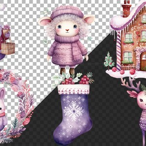 Watercolor Purple Christmas Clipart PNG Bundle, Purple Winter Christmas ...