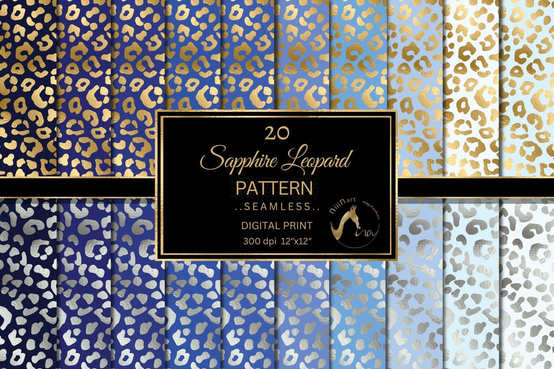 Blue Leopard Print Digital Paper, Gold & Silver Foil, Seamless (JPG ...