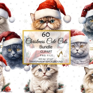Christmas Cats Clipart Bundle, Cat Breeds Watercolor Clipart, Cat ...