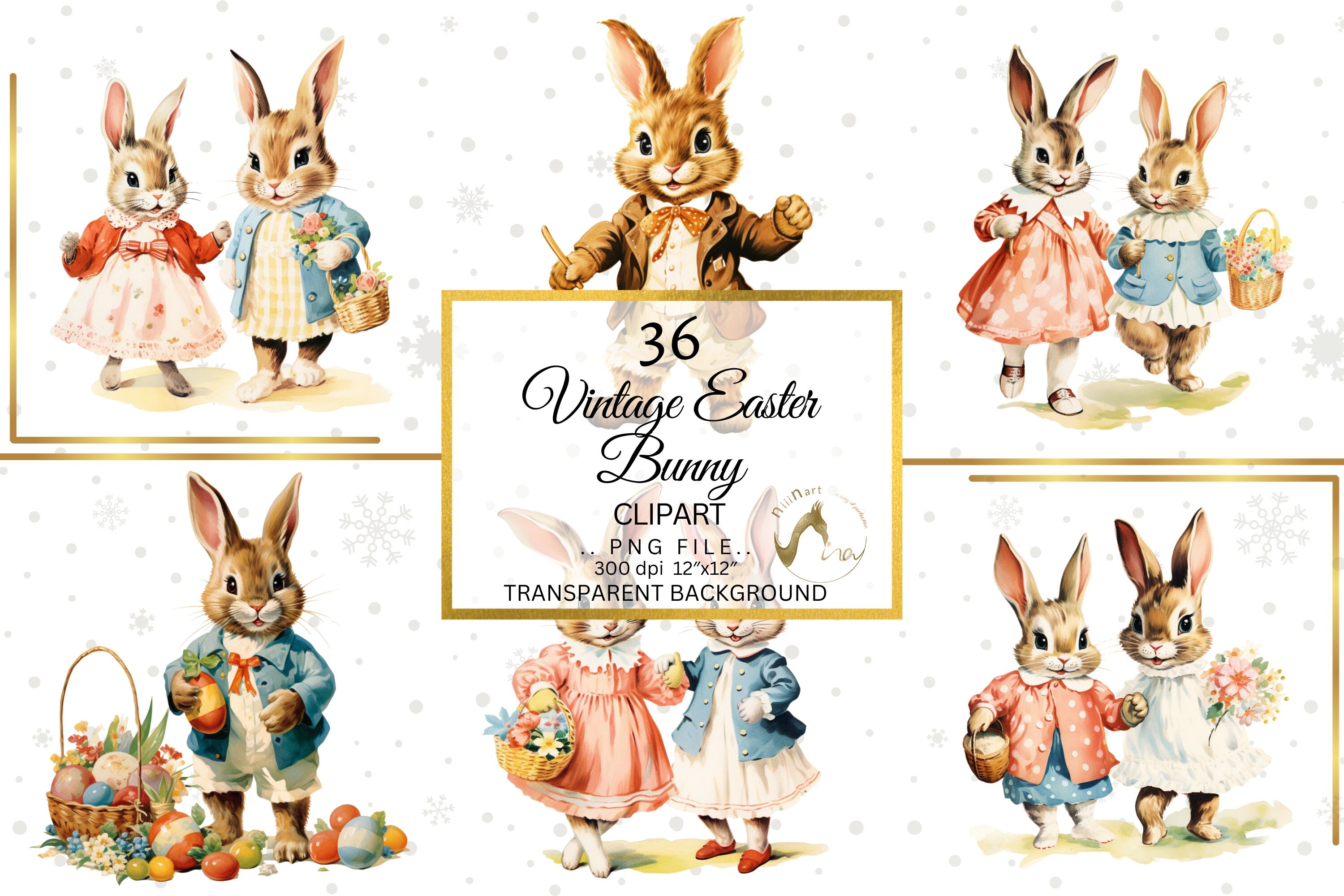 Vintage Easter Bunny Clipart Bundle, Spring PNG (digital Download) - Etsy