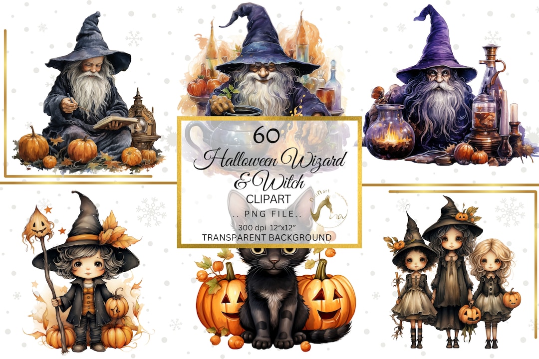 Halloween Wizard Clipart Pack, Halloween Witches PNG, Sublimation Pack ...
