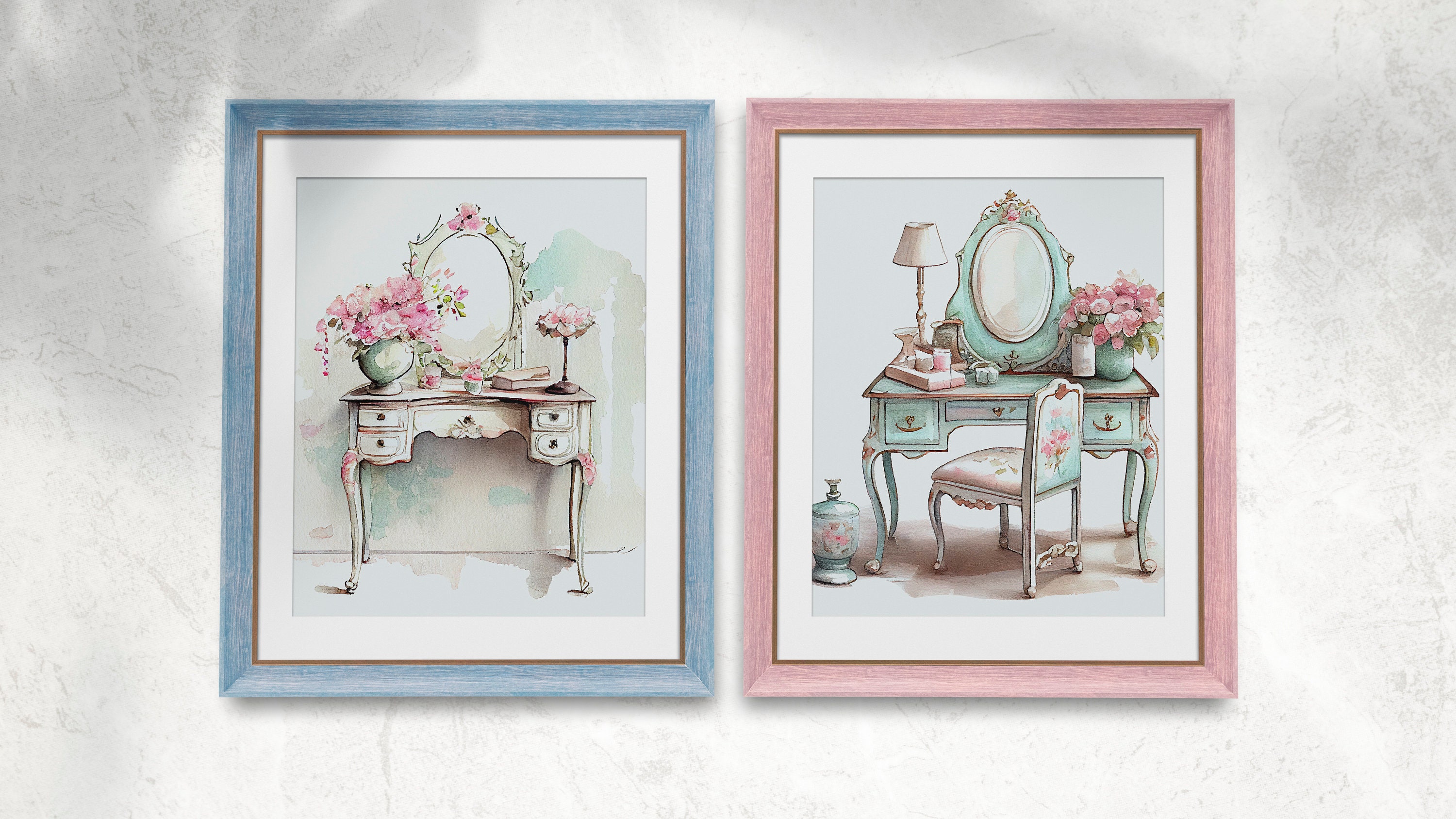 Watercolor Shabby Chic Makeup Table Digital Clipart Shabby - Etsy
