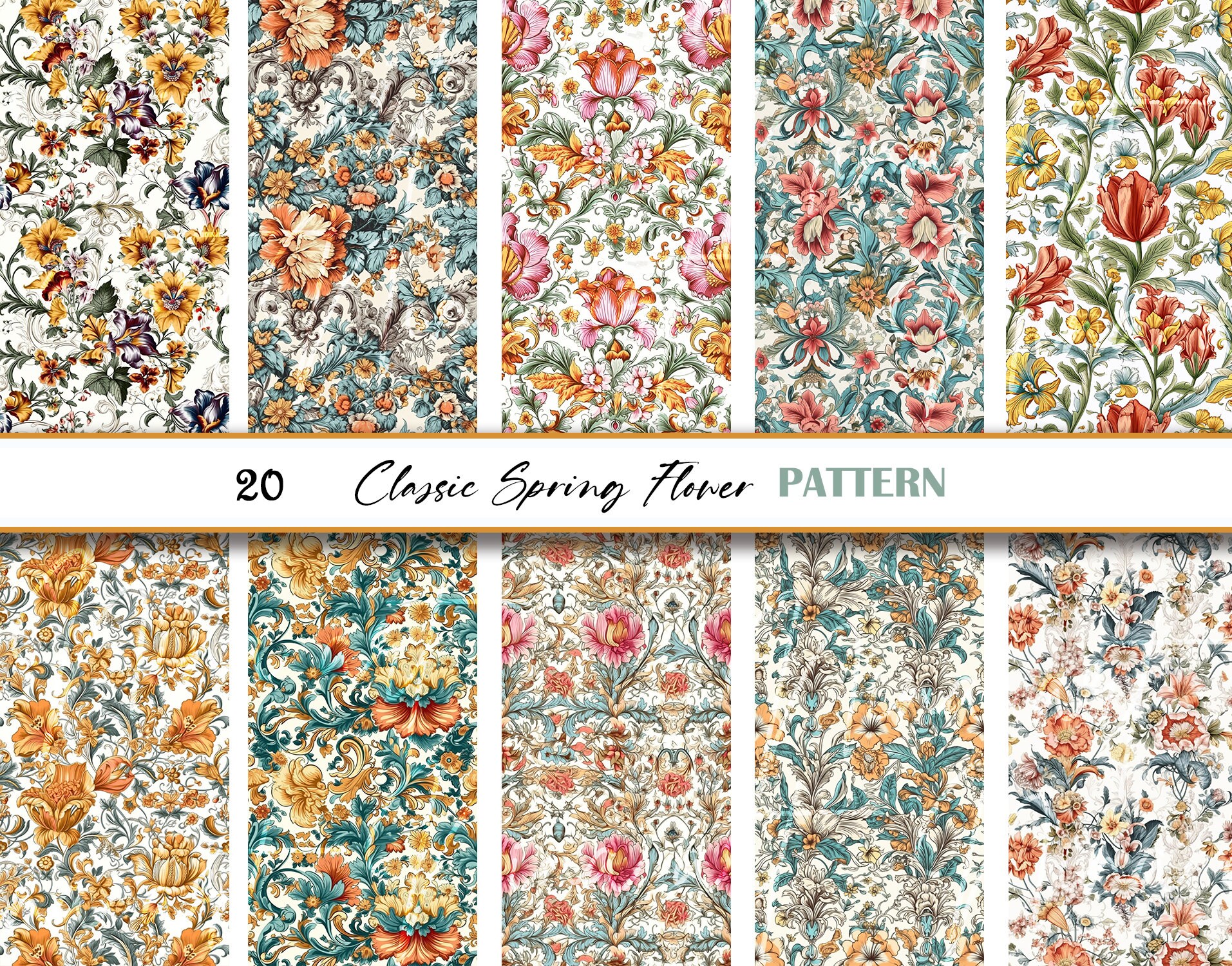 Classical Spring Flowers Digital Pattern Vintage Floral - Etsy